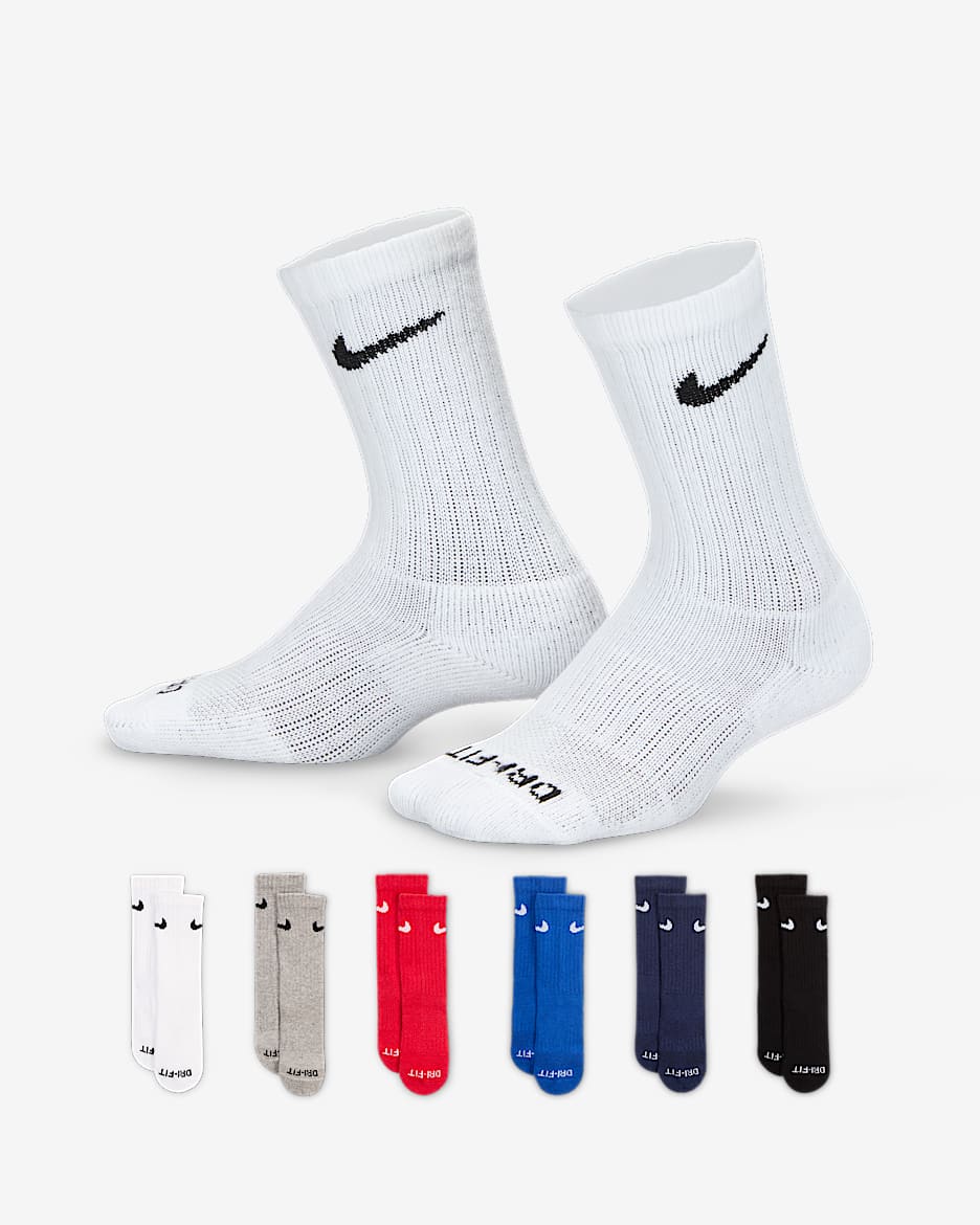 Nike Dri FIT Performance Basics Younger Kids Crew Socks 6 Pairs